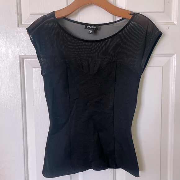 bebe | Tops | Bebe Body Hugging Top With Mesh Chest Up And Ribbed ...